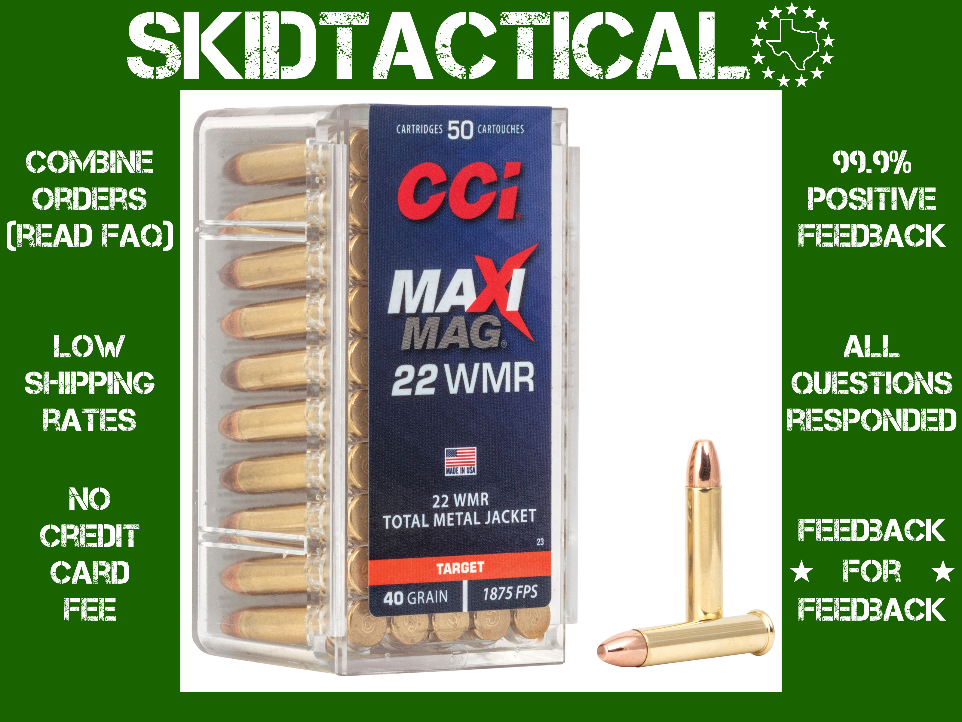 CCI Ammunition Maxi-Mag 22 WMR 40gr Total Metal Jacket - 50rd - Rifle Ammunition at GunBroker ...