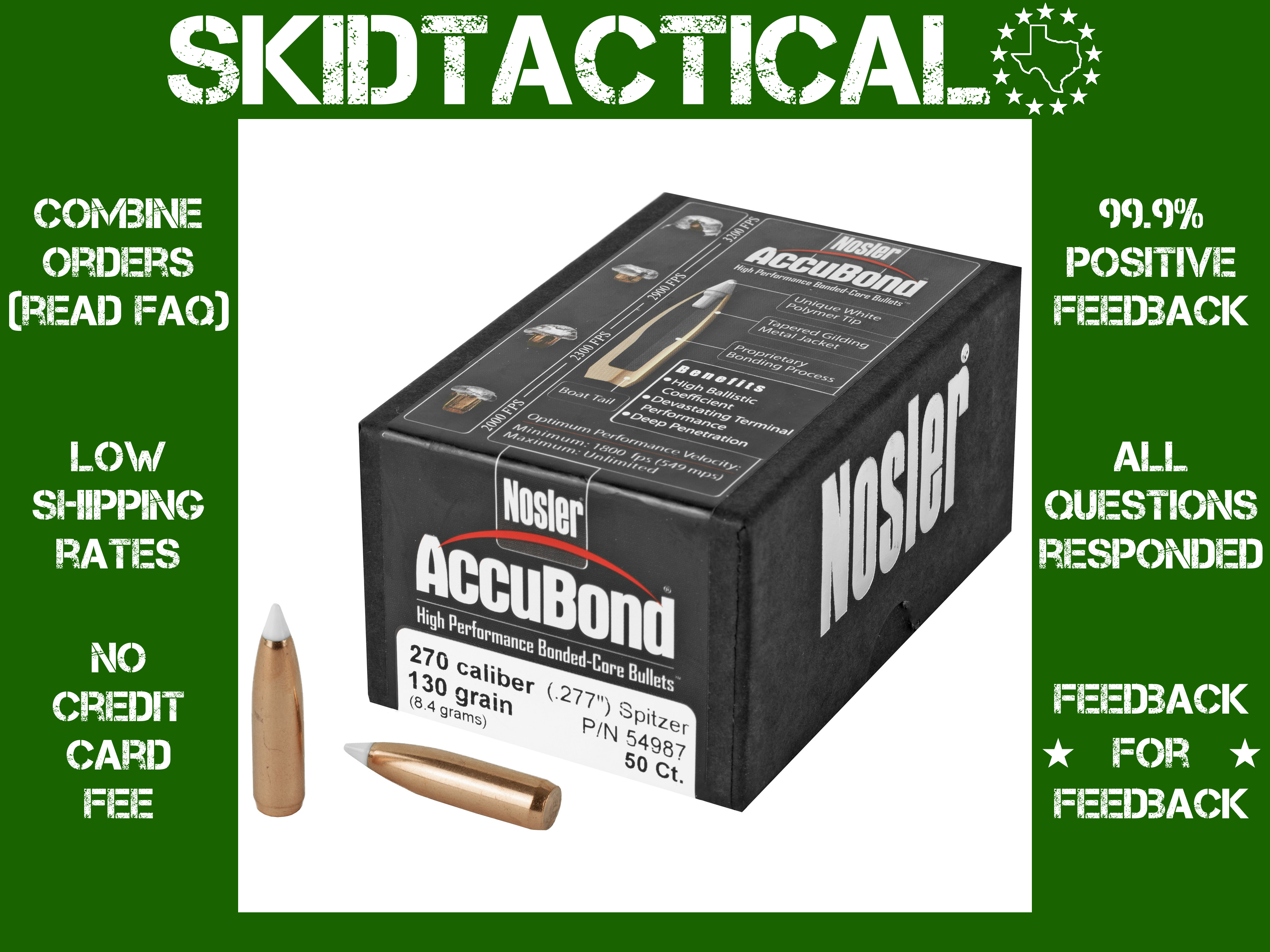 Nosler AccuBond 270 Caliber .277 130gr Copper, Alloy, Lead - 50 - Other ...