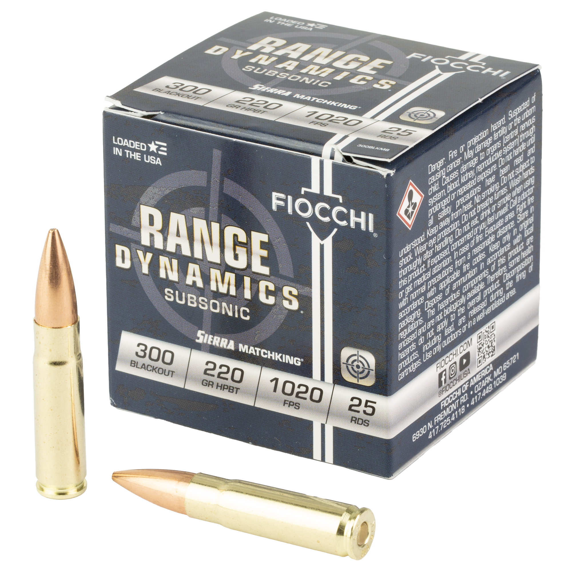 Fiocchi Range Dynamics Subsonic 300 Blackout 220gr Boat Tail Hollow Point - 25rd