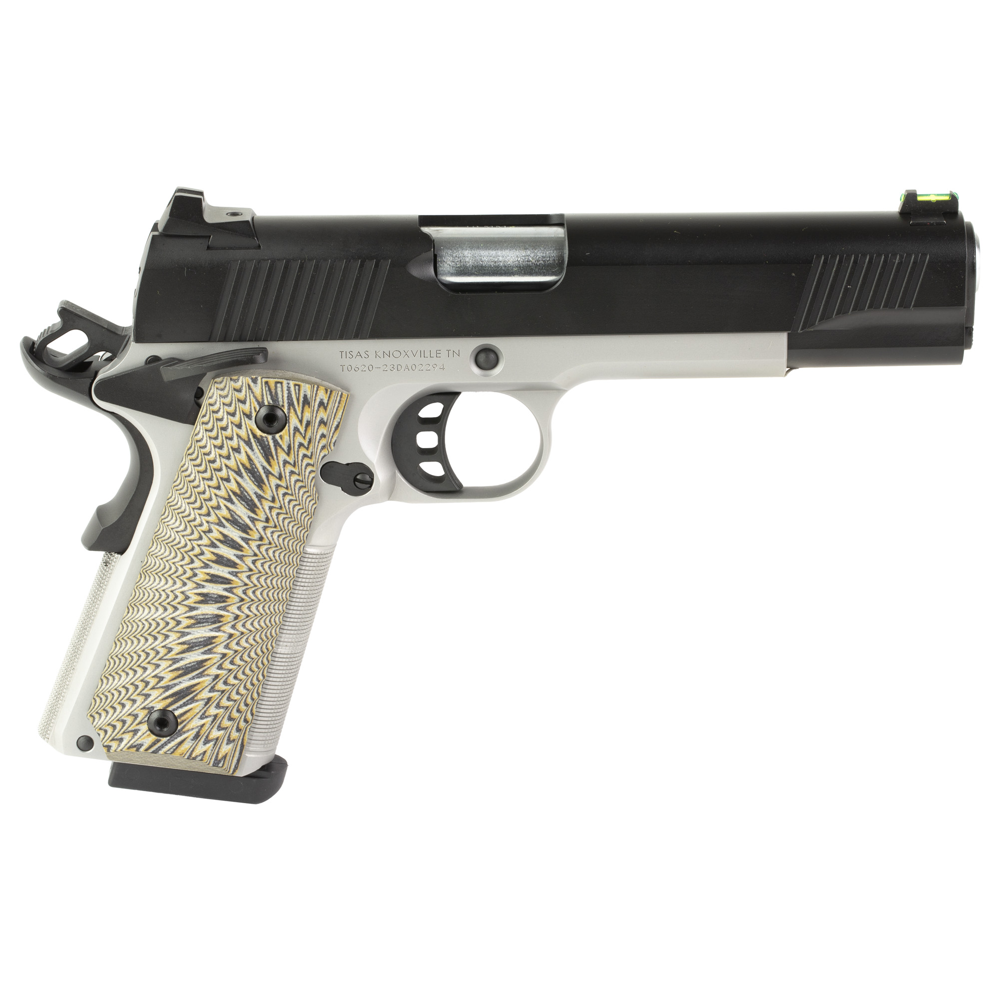 Tisas 1911 D10 5" 10mm 8rd Fiber Optic Front Sight - Silver, Black